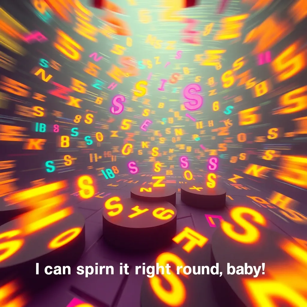 Spinning Glyphs Text Game — Infinity Arcade